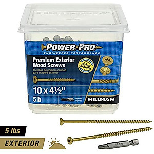 Power Pro 48616 Wood Screws, #10 x 4-1/2", Premium Outdoor Deck Screws, Rust Resistant, Epoxy Coated Bronze, 5lb Tub, 237 pcs