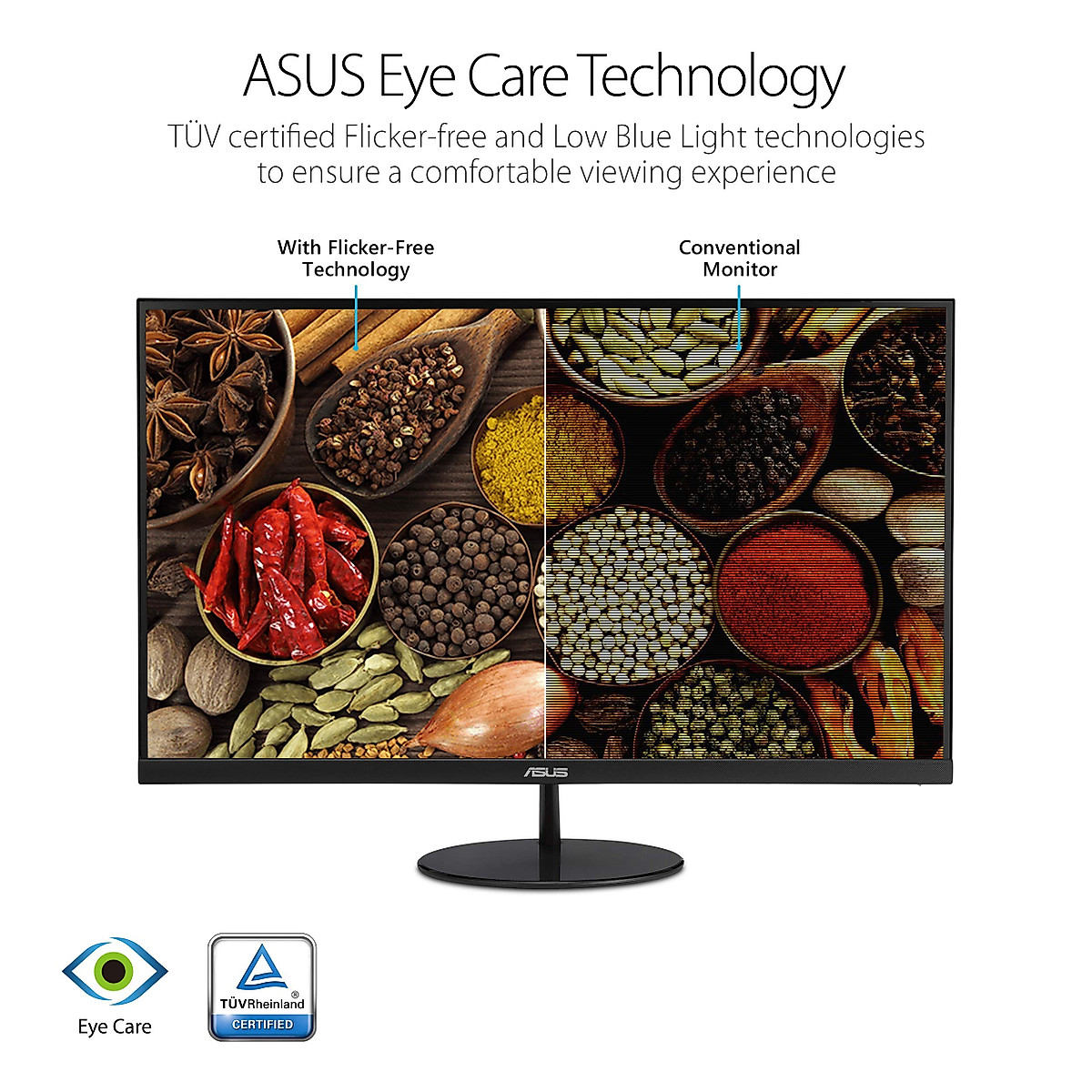ASUS VL279HE 27” Eye Care Monitor, 1080P Full HD (1920 x 1080), IPS, 75Hz, Adaptive-Sync, FreeSync, HDMI D-Sub, Frameless, Slim, Wall Mountable, Flicker Free and Blue Light Filter,BLACK (Renewed)