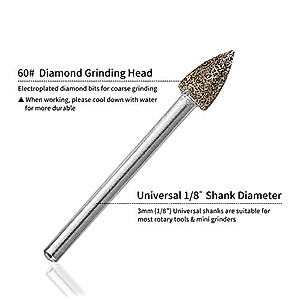 60 Grit 20Pcs 𝗗𝗶𝗮𝗺𝗼𝗻𝗱 𝗕𝘂𝗿𝗿 𝗦𝗲𝘁 - GOXAWEE Rotary Grinding Burrs Engraving Bits Set with 1/8-inch Shank, Diamond-Coated Stone Carving Accessories Bit Universal Fitment for Rotary Tools