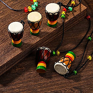 5 Pcs Instrument Necklaces Djembe Drum Mini Pendant African Drum Wooden Classic Hand Congo Drums Jewelry Necklace Drums and Percussion for Teens Men Women Charms, Party Supply Gift for Music Lover
