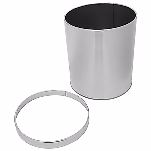 Kichvoe Stainless Steel Round Trash Can Metal Waste Basket Garbage Container Bin Recycle Trash Can Rubbish Bucket Laundry Hamper with Ring for Bathroom Kitchen Office