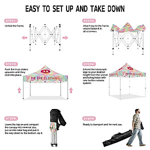 ABLEM8CANOPY Custom Canopy Tent 10x10 with Logo, Personalized Pop Up Canopy Tent with Optional Walls for Business Events, Trade Shows, Farmers Market, Roller Bag Included(TIE DYE)
