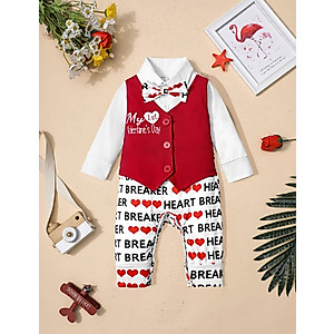 Dearnow My First Valentines Day Baby Boy Outfit Baby Boy Clothes 6-9 Months Mommys Valentine Baby Boy One-Piece Gentlemen Romper