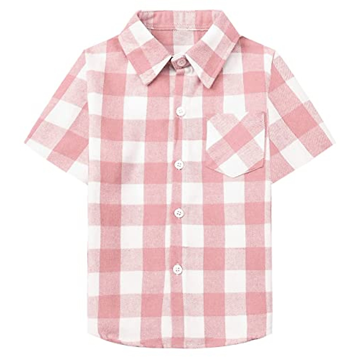 SANGTREE Mens Short Sleeve Plaid Shirt Summer Button Down Shirt Pink White Plaid，Small