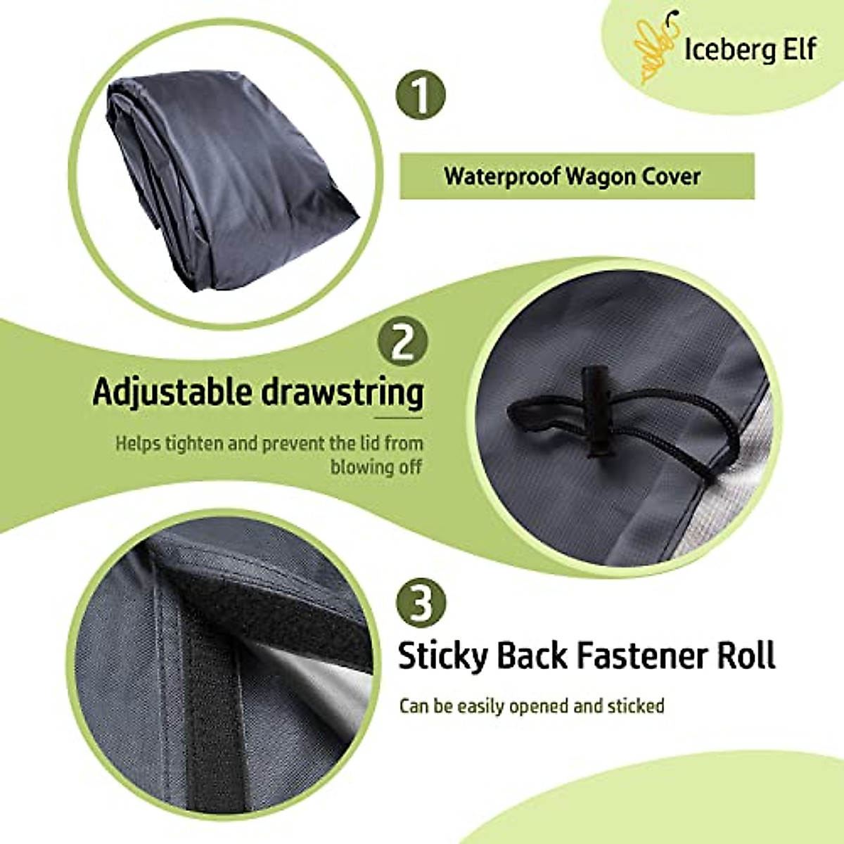 Iceberg Elf Waterproof Wagon Cover, Folding Wagon rain Covers 38" L x 22" W x 20" H, 600D Heavy-Duty Fabric, (Cover only, Accessories not Included) Grey