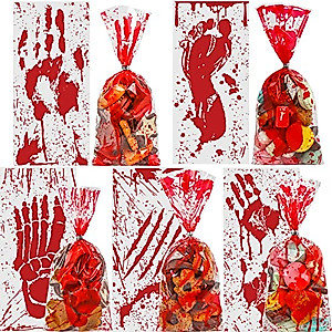 DIYASY Halloween Cellophane Candy Bags, 150 Pack Treat Goodie Bags for Kids Plastic Goody Snack Bag Bulk Party Favors with 180 Twist Ties