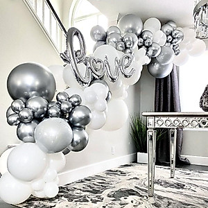 RUBFAC Silver Balloons, 146pcs Different Sizes Pack of 36 18 12 10 5 Inch for Balloon Garland or Balloon Arch as Graduation Wedding Birthday Baby Shower Anniversary Party Decorations