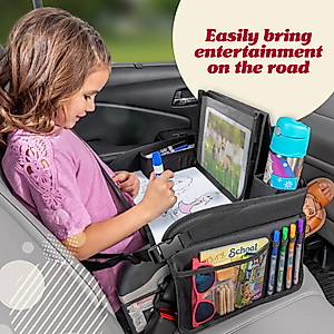 Lusso Gear Kids Travel Tray for Toddler Car Seat, Travel Tray for Kids Car Seat, Lap Tray for Airplane, Kids Travel Desk Essential Accessories, Carseat Table Tray for Kids Road Trip Activities (Black)