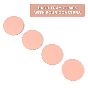 Juleduo Serving Tray, Deluxe Tray for Coffee Table with Polished Metal Handles and 4 Coasters, Living Room Bathroom Coffee Bar Organizer Modern Decorative Tray, for Storage and Display (Pink)