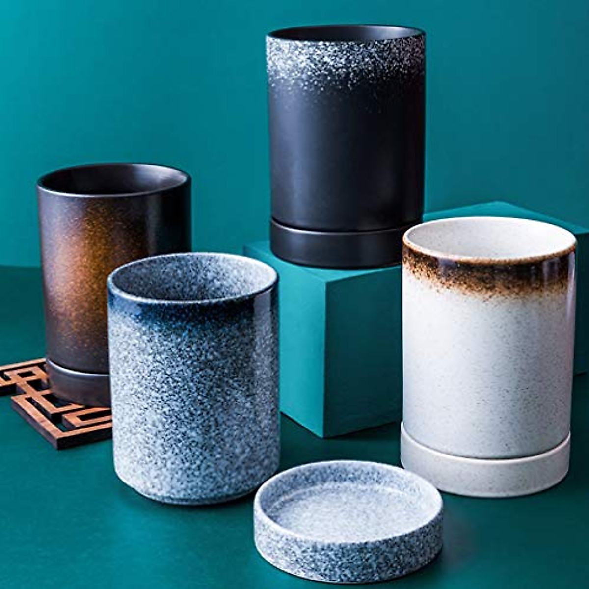 Organizer Box Silverware Ceramic Utensil Holder Shelf Rack Stand Countertop Kitchen Utensil Organizer Flatware Drying Basket for Forks Spoon Chopsticks Blue Utensils