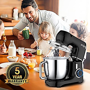 Mini Angel Electric Stand Mixer, 5.5 Quarts, Dough Hook, Flat Beater, Wire Whisk Attachments, 10+P Speeds with Splash Guard, Black with DIY STICKERS