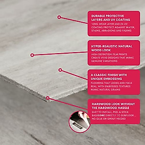 LUCiDA SURFACES Luxury Vinyl Flooring Tiles-Peel and Stick Floor Tile for DIY Installation-36 Wood-Look Planks-Winter-BaseCore-54 Sq. Feet