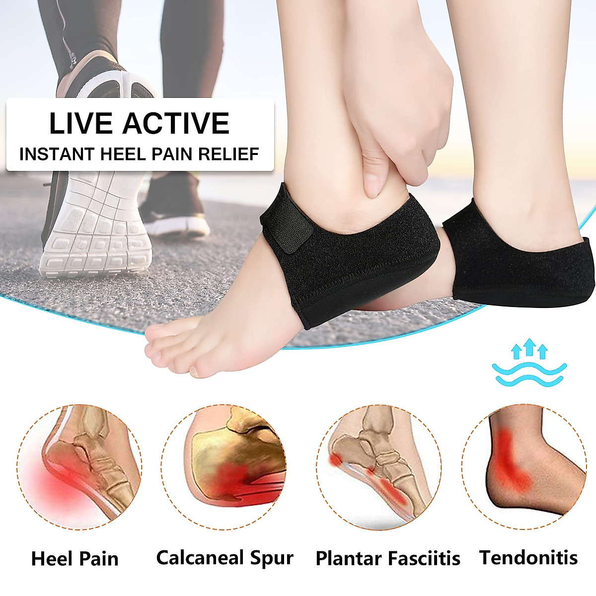 JUMPOW Heel Protectors for Plantar Fasciitis & Achilles Tendonitis Relief – Adjustable Gel Heel Cups for Heel Pain Relief with Soft Cushioning, Heel Cushion Inserts for Men/Women All-Day Comfort