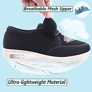 W&LESVAGO Women's Extra Wide Diabetic Arthritis Edema Shoes, Air Cushion Adjustable Closures Walking Shoes(Mesh Black,9.5)