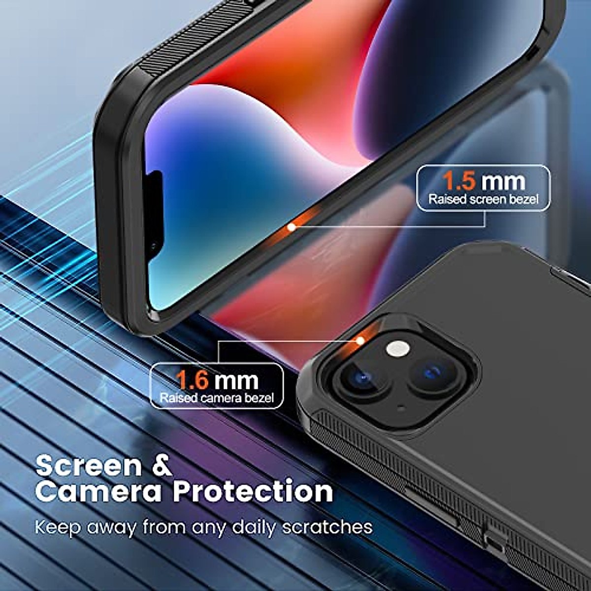 Annymall for iPhone 14 Plus Case with 2 Screen Protector, Heavy Duty Drop Protection Shockproof Rugged 3-Layer Military Tough Durable Protective Cover for Apple iPhone 14 Plus 6.7" (Black)