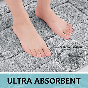 Buganda Bathroom Rugs, 24" x 16", Soft and Absorbent Microfiber Bath Rugs, Non-Slip Shaggy Bath Carpet, Machine Wash Dry Bath Mats for Bathroom Floor, Tub and Shower, Grey