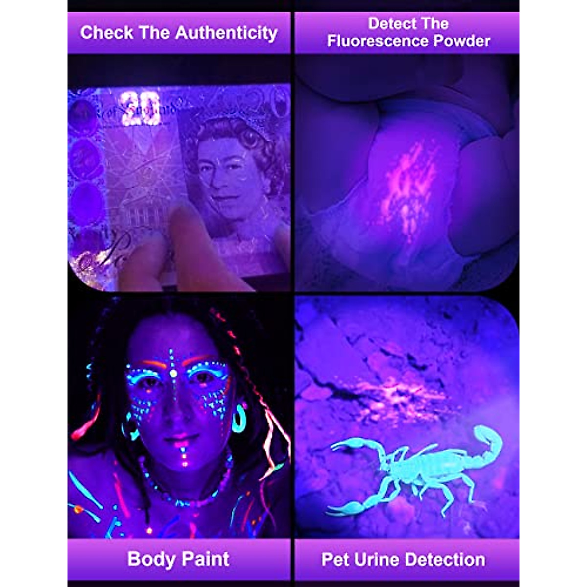 Fulighture Black Light Flashlight Mini, Small UV Black Light for Pet, Urine Detection for Dog Cat, Portable Ultraviolet Blacklight Flashlights 395nm, Resin Curing, Bed Bug, AAA Batteries Included