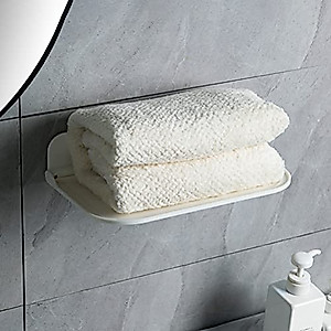 ULTECHNOVO 2Pcs Wall Mounted Floating Shelf Stick on Wall Shelf Small Floating Organizer Self Adhesive Floating Shelf Plastic Towel Rack for Kitchen Bathroom Bedroom