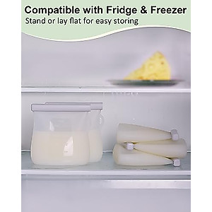 Lictin 5PCS Silicone Breastmilk Storage Bags, 8.5oz/250ml Reusable Breast Milk Storage Container, BPA-Free Self-Standing Milk Storing Bags for Breastfeeding, Leak-Proof Baby Food Storage Containers