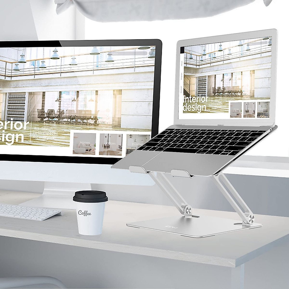 Laptop Stand for Desk, EPN Ergonomic Aluminum Alloy Laptop Holder Adjustable Height Computer Stand Notebook Riser Compatible with MacBook Pro Air, Dell, HP, Lenovo, Samsung More 9-16" Laptops-Silver