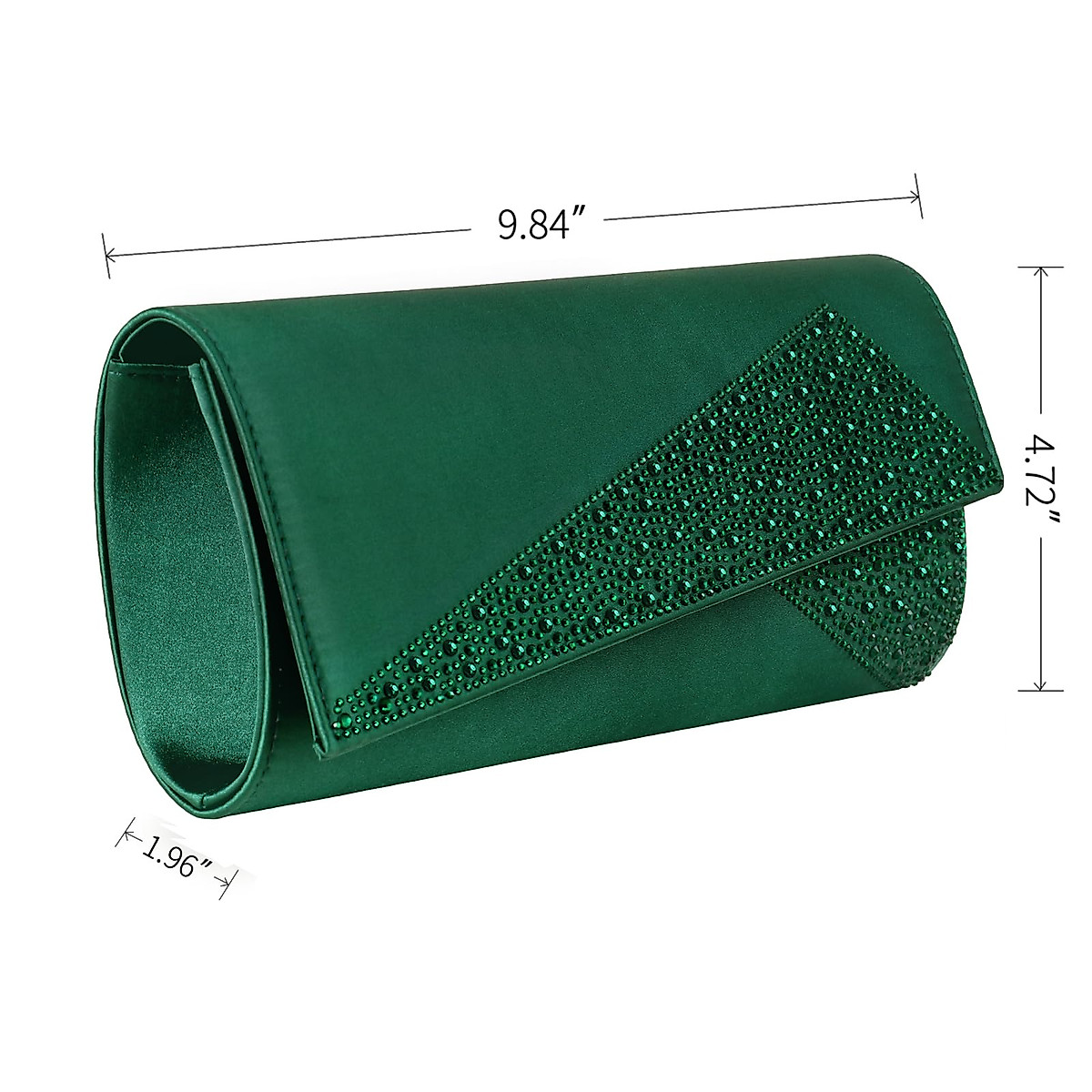 Mulian LilY M092 Women Satin Rhinestones Evening Bags Prom Bridal Clutch Purse Cross Body With Detachable Chain Strap Green
