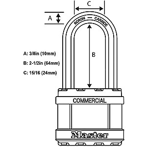 Master Lock Magnum Padlock - 2" W x 2-1/2"L Shackle, Ten (10) Keyed Alike Locks M5NKALJSTS-10 w/BumpStop Technology