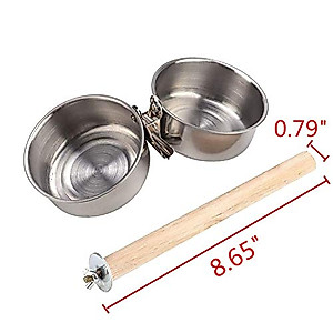 Bird Wood Stand Perch with Food Water Feeding Bowl for Parrot Parakeet Cockatiel Cage Accessories (B: Perch with 2 Feeder Bowls)
