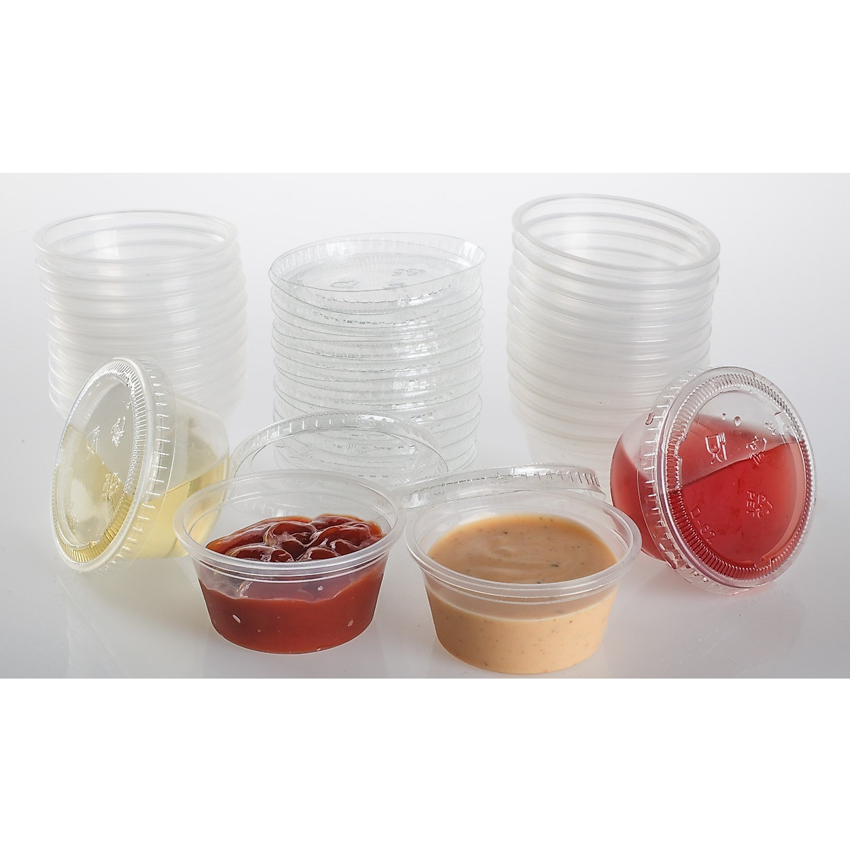 Golden Apple, 2-Ounce Clear Plastic Jello Shot Souffle Cups with Lids, Sampling Cup (100 Sets), BPA Free…