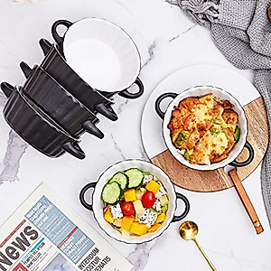 Bruntmor Ceramic Soup Bowls with Double Handles, 10 Oz Stacked Bowls for French Onion Soup, Cereal, Pot Pies, Stew, Chill, Pasta, Set of 6,Black with White Interior