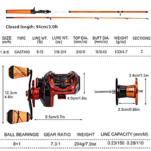 Sougayilang Fishing Rod and Reel Combo, Medium Fishing Pole with Casting Reel, Baitcaster Combo, SuperPolymer Handle-Orange-6ft with right handle reel