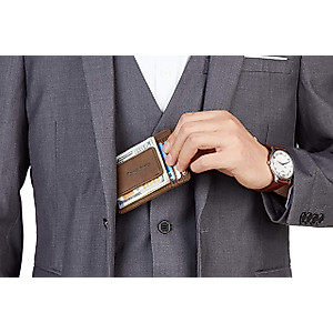 Toughergun Genuine Leather Magnetic Front Pocket Money Clip Wallet RFID Blocking(Coffee)