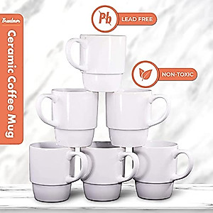 Bruntmor 18 Oz Plain Stacking Coffee Mug Set of 6, Cute 18 Ounce Porcelain Mugcup Set In White, Best Coffee Mug For Your Christmas, Birthday Gift, or DIY Decoration