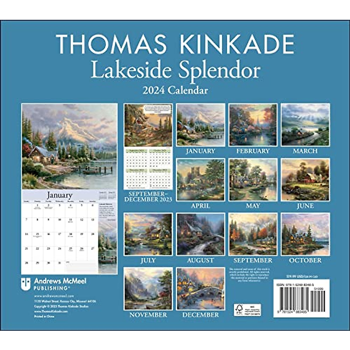 Thomas Kinkade Special Collector's Edition 2024 Deluxe Wall Calendar with Print: Lakeside Splendor