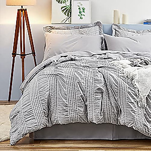 Bedsure Twin Bed in A Bag - Twin Comforter Sets 6 Piece Stripes Seersucker Bedding Set, Soft Lightweight Down Alternative Comforter Twin Bed Set(Grey 68x88 inch)