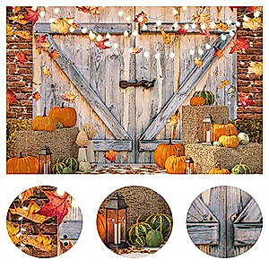 LYCGS 7X5FT Fall Thanksgiving Backdrop Autumn Pumpkin Harvest Barn Background Hay Maple Leaves Baby Shower Banner Supplies Photo Booth Prop X-53