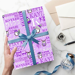 MyPupSocks Personalized Wrapping Paper with Name, Purple White and Snowflake Custom Wrapping Paper with Name for Teens Women Men Mom Dad Christmas Winter Holiday Wedding Happy New Year 58x23 1 Roll