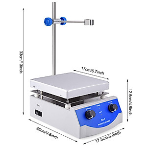 Slendor Magnetic Stirrer Hot Plate Mixer 3000ml Stirring Capacity 6.7 x 6.7 inch Max 520°F Hotplate and 100-2000 RPM Stirrer, Stirring Bar & Support Stand Included