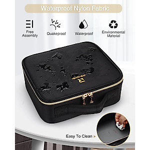 MONSTINA Makeup Train Cases, Professional Travel Makeup Bag, Portable Organizer Storage Bag for Cosmetics Makeup Brushes Toiletry Travel Accessories Black Small