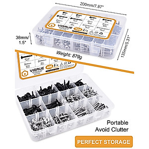VIGRUE 410 Stainless Steel #8 X 1/2'' to 1-1/2'' Self Tapping Screw Assortment Kit, Modified Truss Head, 400pcs Self Tapping Screws for Metal, Black Oxide and Silver Stainless Steel