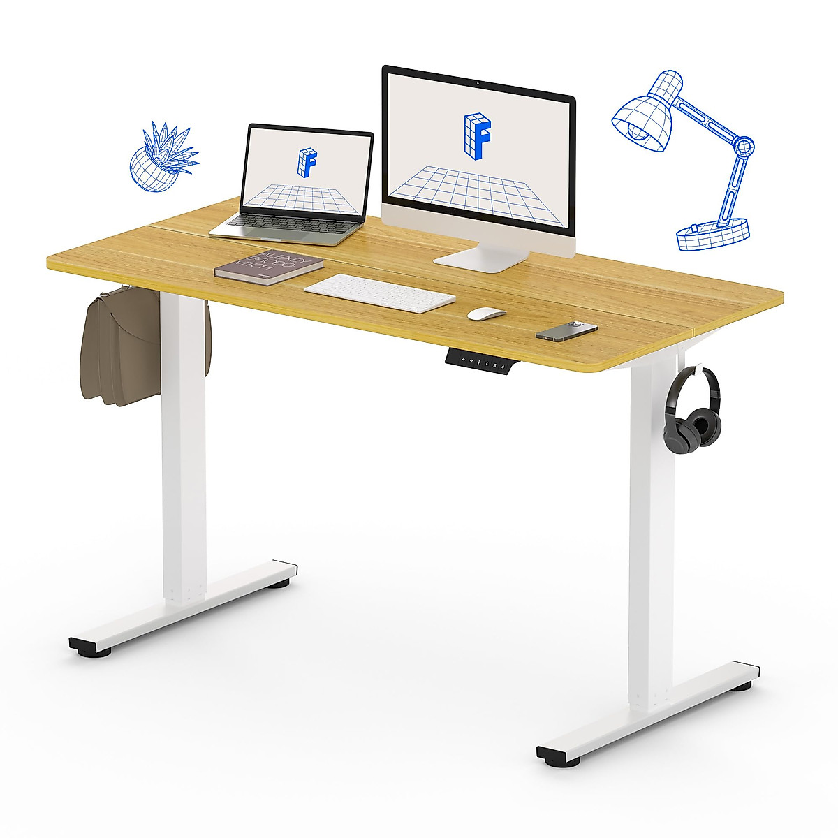 FLEXISPOT Electric Standing Desk 48 x 24 Inch Inch Adjustable Height Desk Home Office Computer Workstation Sit Stand Desk, Maple Top + White Frame