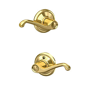 Schlage F10 FLA 605 Flair Door Lever, Hall & Closet Passage Lock, Bright Brass