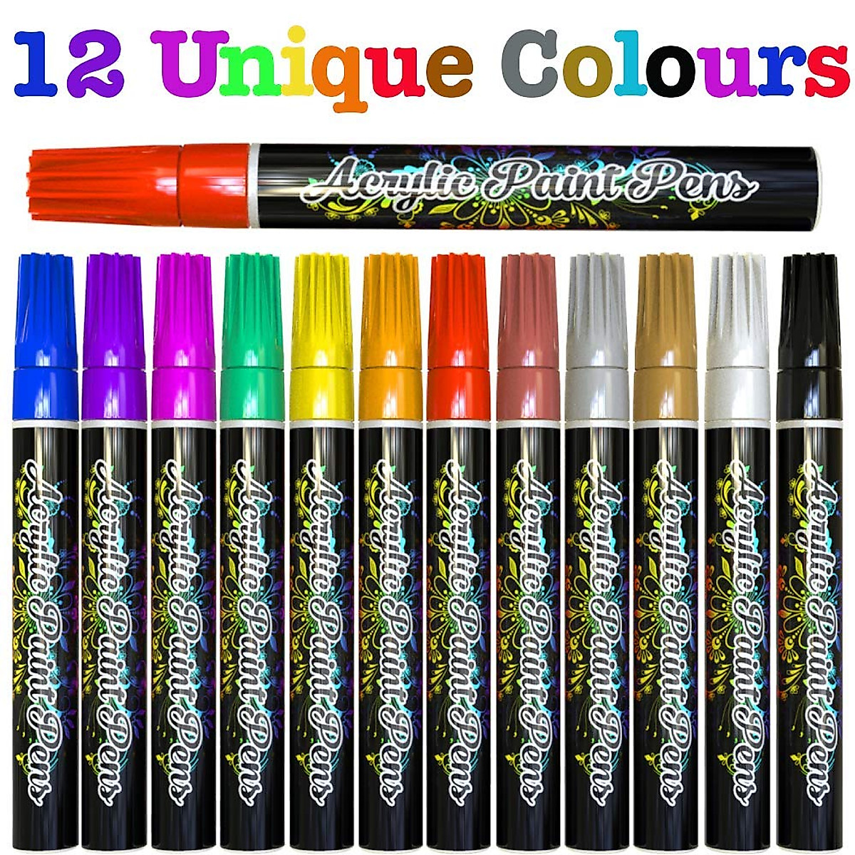 Desire Deluxe Acrylic Paint Pens for Rock Painting, Stone, Ceramic, Glass, Wood, Canvas – Set of 12 Non Toxic Water Based Markers - Great Artists Painting Supplies