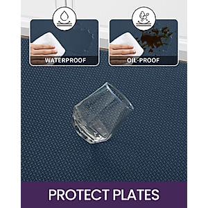 DEXI Kitchen Floor Mats Cushioned Anti Fatigue,17x29+17x59, Standing Runner Rug Waterproof, Comfort Memory Foam Padded for Front Sink Laundry Set of 2, Navy