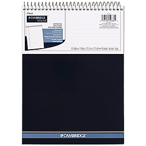 Mead Cambridge , Top Wirebound Spiral Notebook, College Ruled Memo NotePad, Stiff Back, Durable Cover Business Journal, 8-1/2" x 11", 70 Double-Sided Sheets, Navy (59882), White