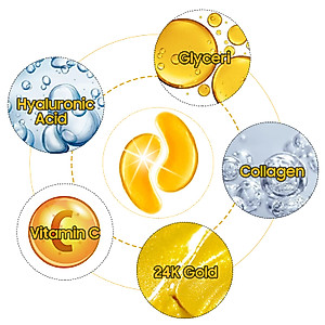 Adofect Collagen Powder Eye Mask 29 Pairs Gold Under Eye Gel Pads, Hyaluronic Acid Under Eye Mask Gel Patches for Puffy Eye Reducing Dark Circles, Eye Bags, Wrinkle, Refresh Your Eyes, Gold