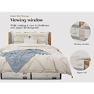 LoforHoney Home Under Bed Storage Containers, Underbed Storage Bins with Clear Window, Under Bed Clothes Storage Box, Foldable Storage Baskets for Organizing, Beige & Gray, 2-Pack, 21.7x16.5x7.1