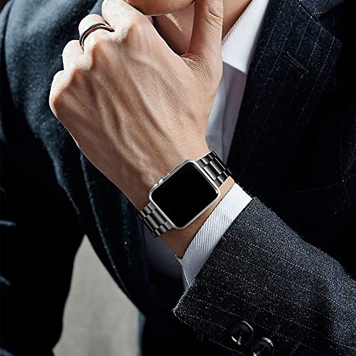 Maledan Compatible with Apple Watch Band 44mm 45mm 42mm 49mm 41mm 40mm 38mm Men Women, Adjustable Stainless Steel Metal Bands Accessories for iWatch Ultra Apple Watch Series 8 7 6 5 4 3 2 1 SE, Black