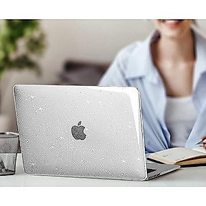 MOSISO PU Leather Laptop Sleeve&Compatible with MacBook Air 15 inch Case 2023 A2941, Sparkly Glitter Hard Shell&Keyboard Cover&Screen Protector&Webcam Cover&Type C Adapter 2 Pack,Transparent&Rose Gold