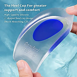 Silicone Gel Heel Cups for Heel Pain Shoe Inserts Heel Protectors for Plantar Fasciitis Foot Pads for Bone Spurs Heel Cushion Heel Lifts for Achilles Tendonitis (Large-6 Packs)