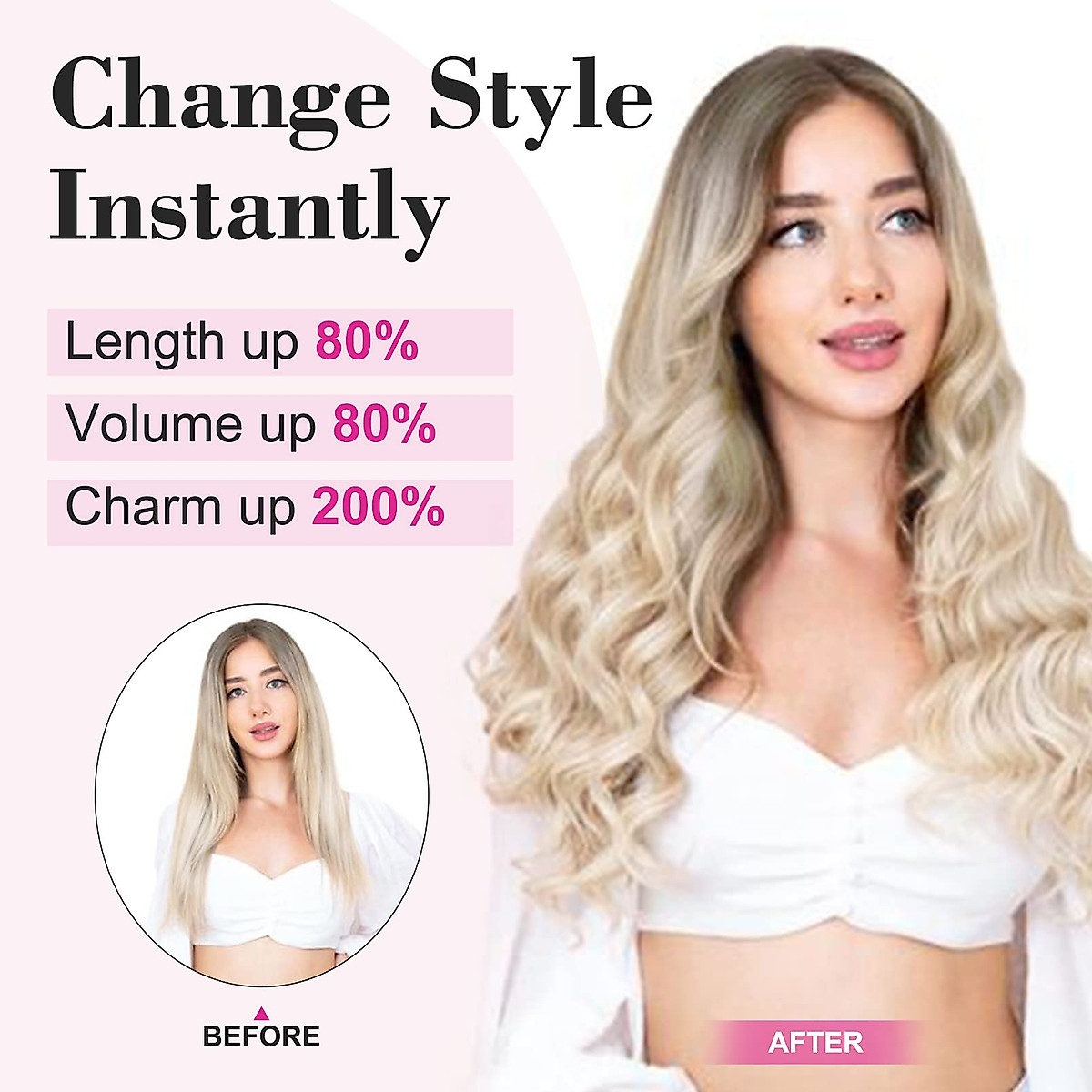 REECHO 20" 1-Pack 3/4 Full Head Curly Wave Clips in on Synthetic Hair Extensions HE008 Hairpieces for Women 5 Clips 4.5 Oz per Piece - Natural Black